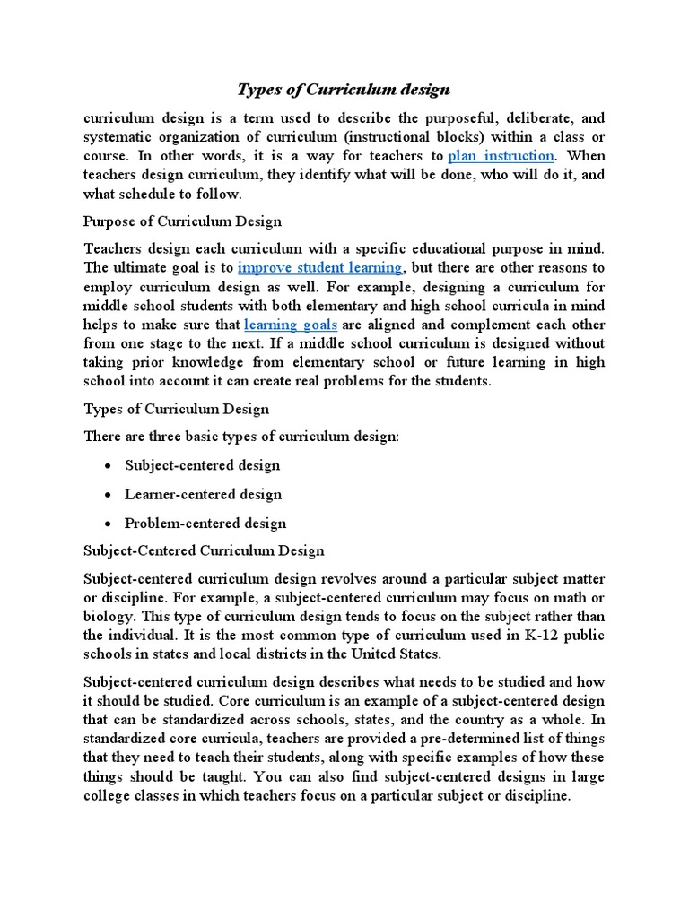 Types of Curriculum Design | PDF | Curriculum | Teachers