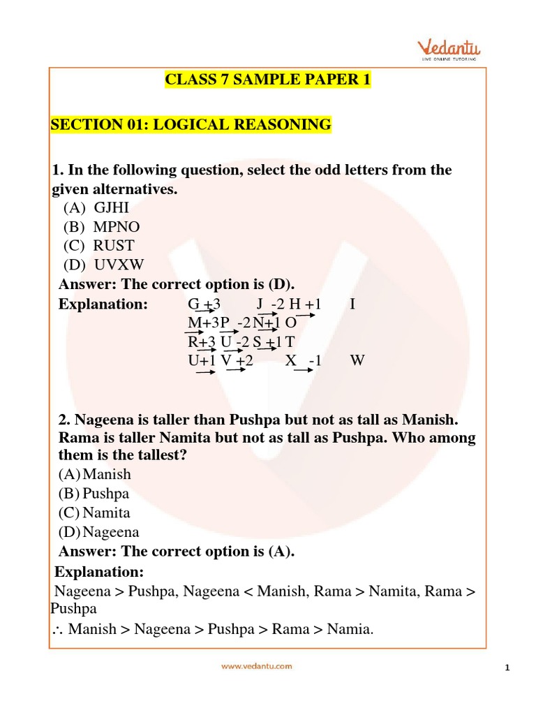 Nso Science Olympiad Sample Question Paper 1 Class 7 | Download Free ...