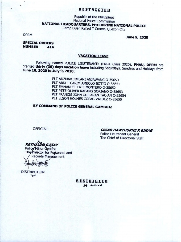 Vacation Leavepnpa Class 20201 PDF | PDF | Business | Leisure