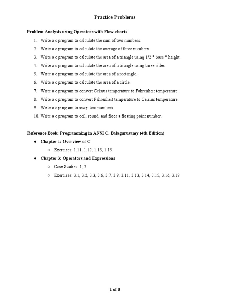 Problem Analysis Using Operators With Flow-Charts: Practice Problems ...