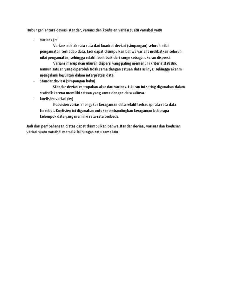 Hubungan Varians dan Standar Deviasi | PDF | Pengembangan Diri