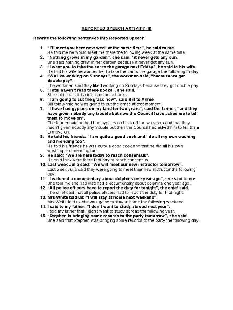Reported Speech Practice Exercises | PDF