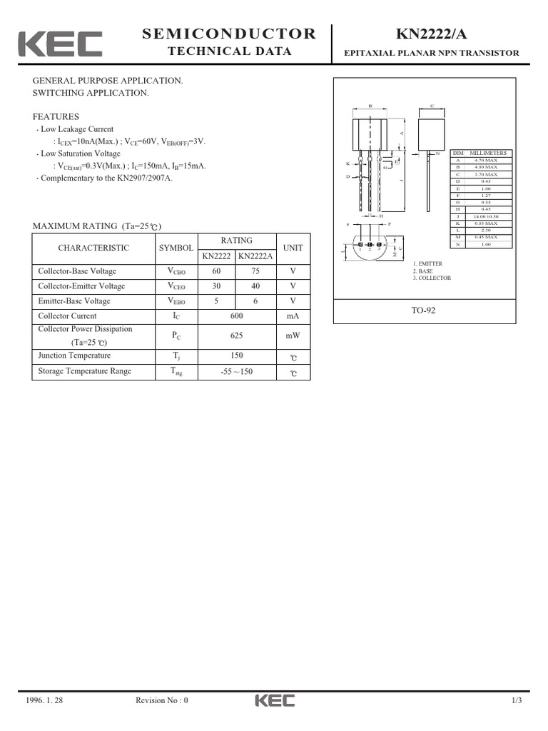 Low Saturation Voltage, General Purpose Epitaxial Planar NPN Transistor ...