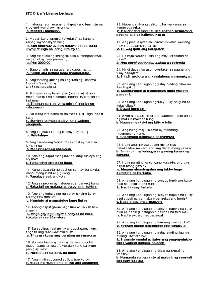 Lto Reviewer Exam | PDF