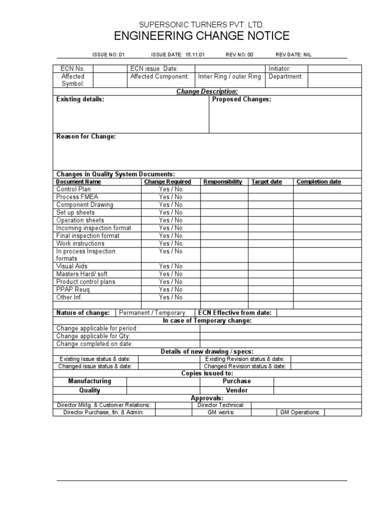Engineering Change Notice: Supersonic Turners Pvt. LTD | PDF ...