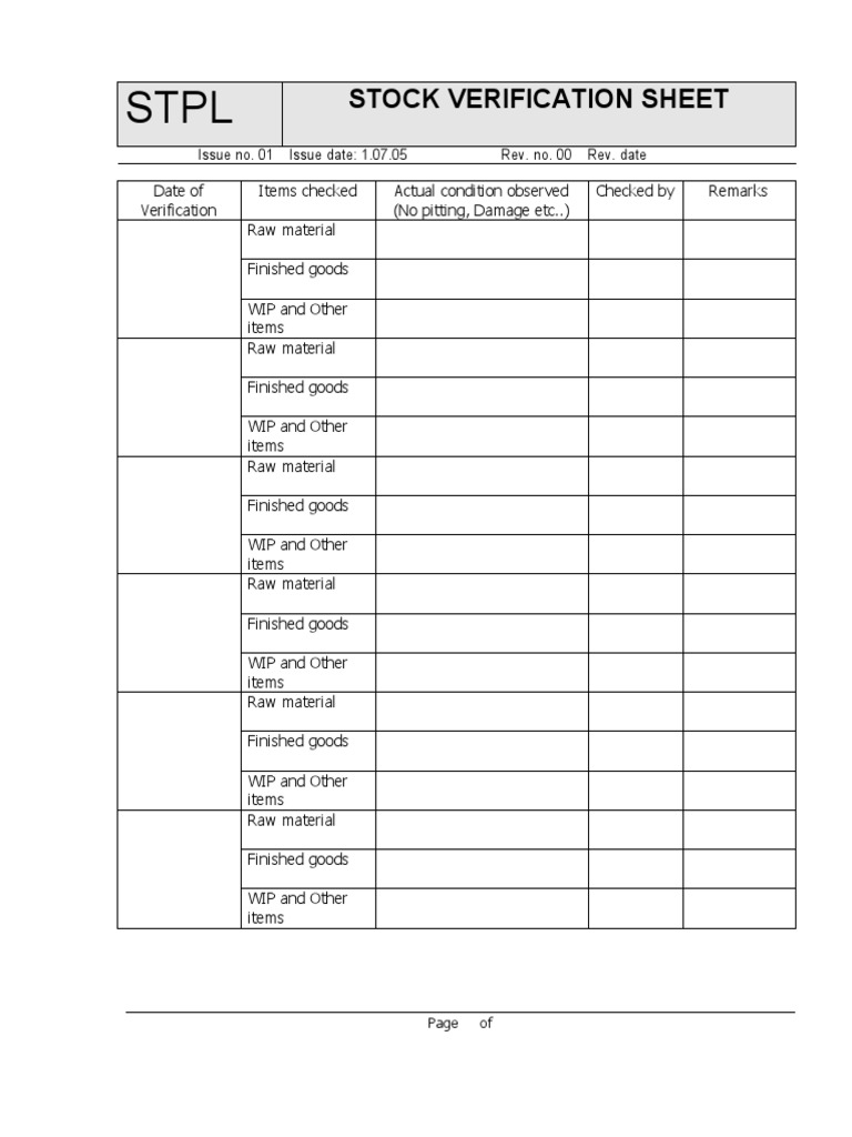 PP Stock Verification Sheet | PDF