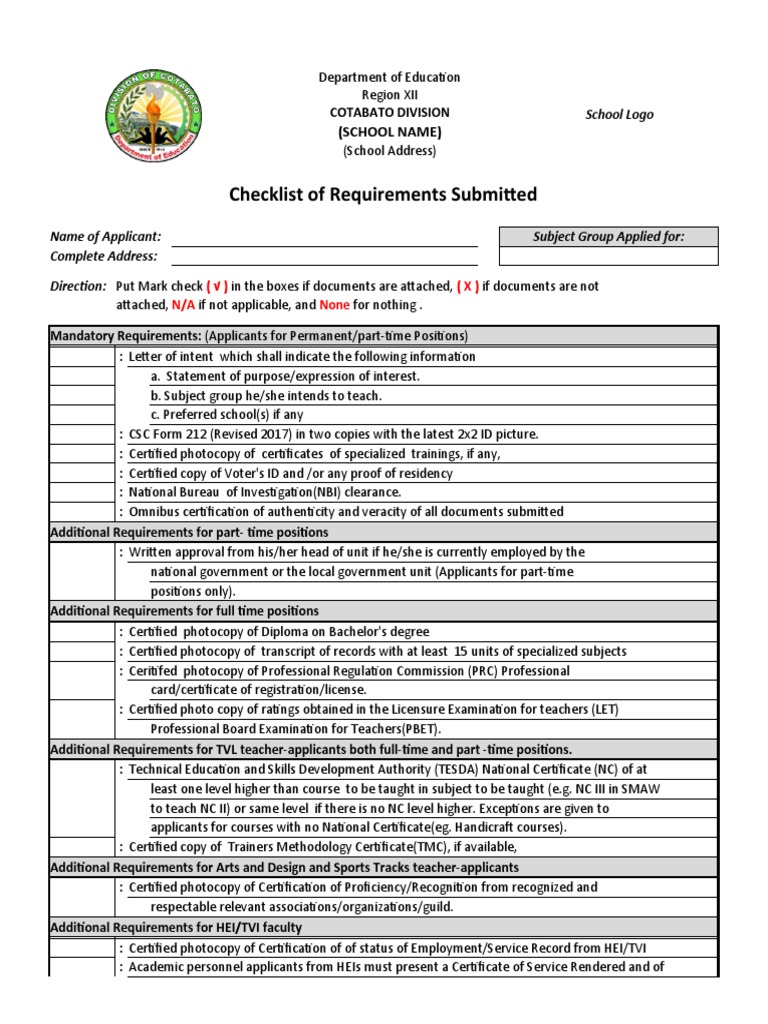 Checklist of Requirements Shs | PDF | Licensure | Certification