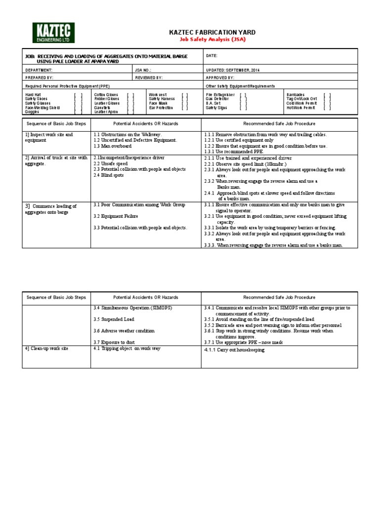 Jsa For Receiving and Loading of Aggregates Onto Material Barge | PDF ...