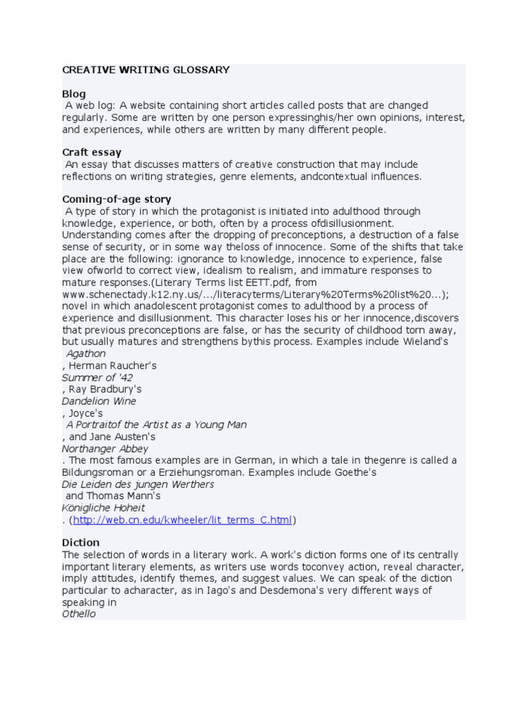 Creative Writing Glossary | PDF | Genre | Irony