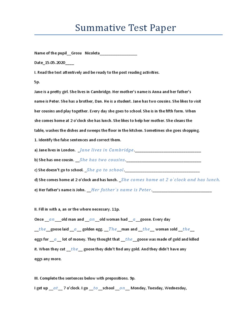 Summative Test Paper | PDF | Syntactic Relationships | Linguistic ...