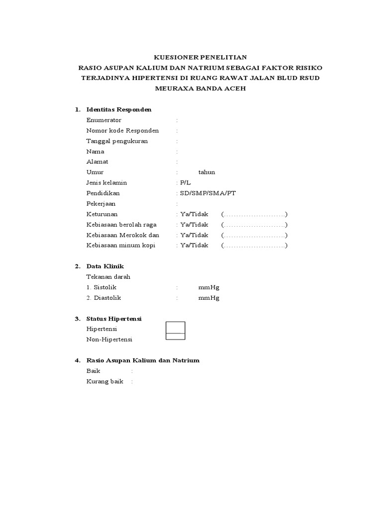 Contoh Kuesioner SQ-FFQ | PDF