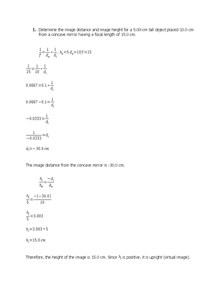 Mirror Equation and Magnification Practice Test | PDF