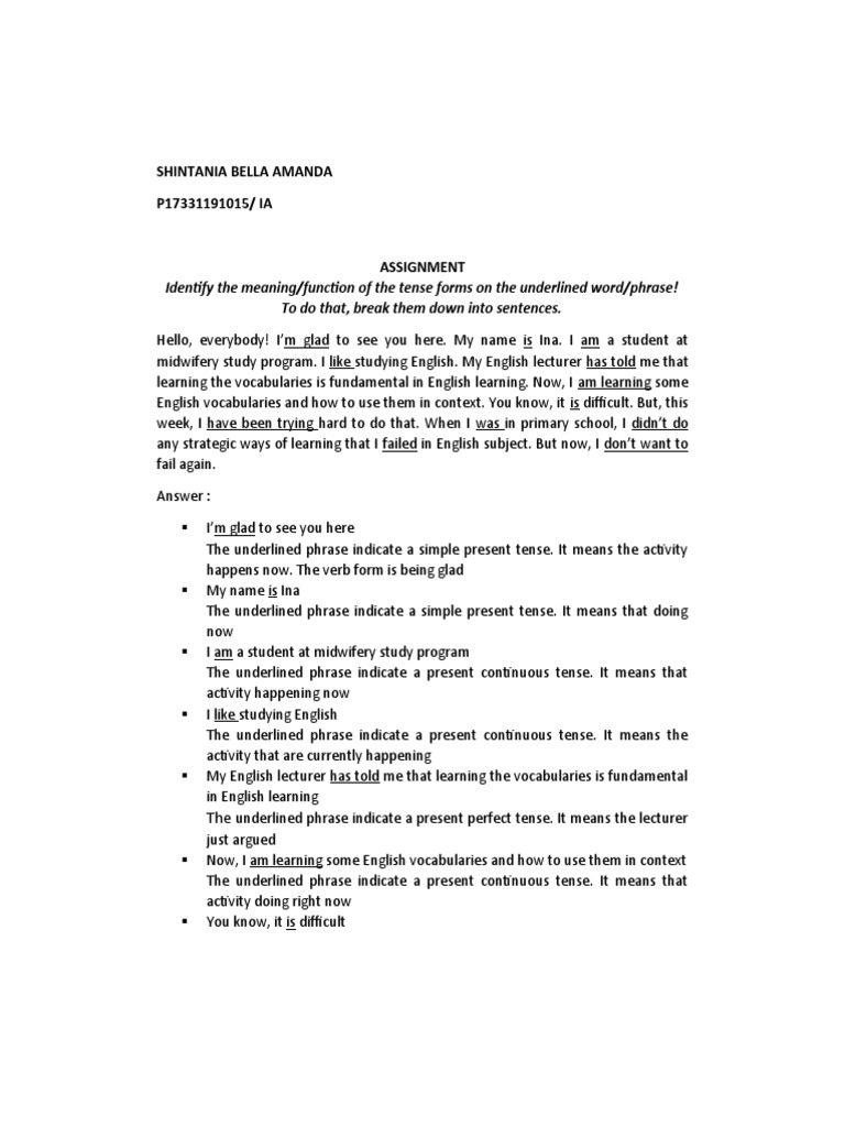 Tense Assignment - Midwifery - (Shintania Bella Amanda) | PDF ...