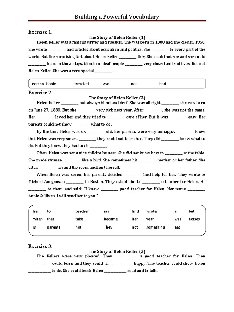 Building A Powerful Vocabulary - Student | PDF | Helen Keller