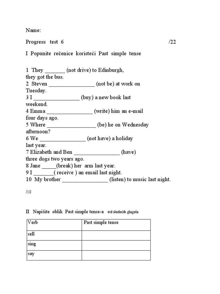Progress Test 6 PAST SIMPLE TENSE | PDF
