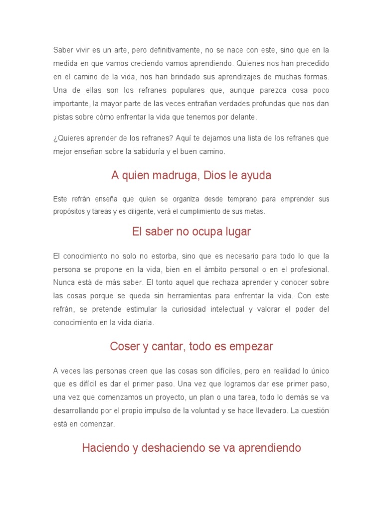 15 Refranes Sobre La Vida | PDF | Humildad | Amor