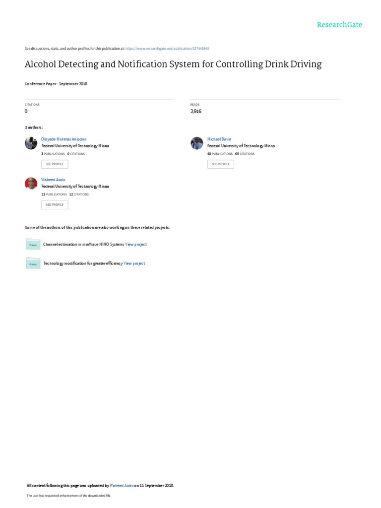 Alcohol Detecting and Notification System For Controlling Drink and ...