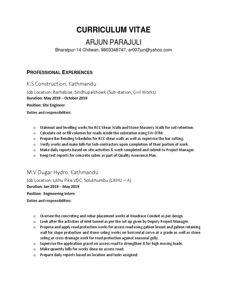 Curriculum Vitae: Arjun Parajuli | PDF | Civil Engineering | Nature