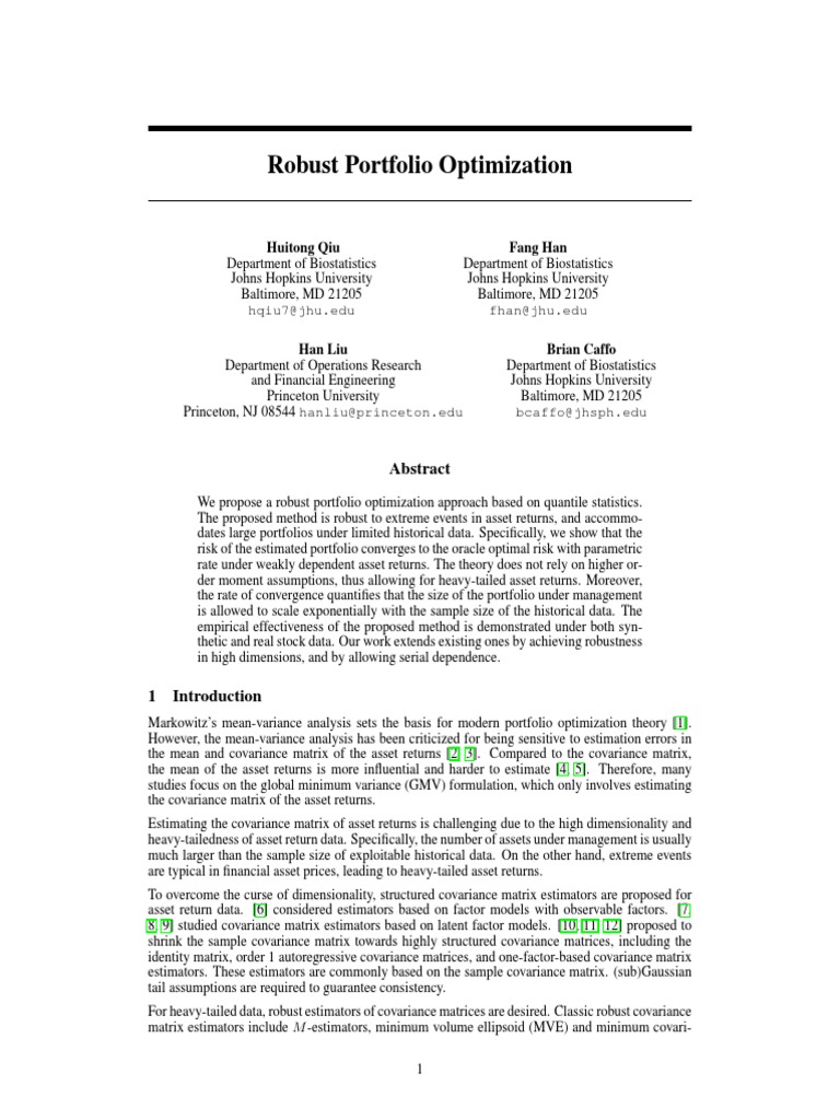A Robust Portfolio Optimization Approach Based on Quantile Statistics ...