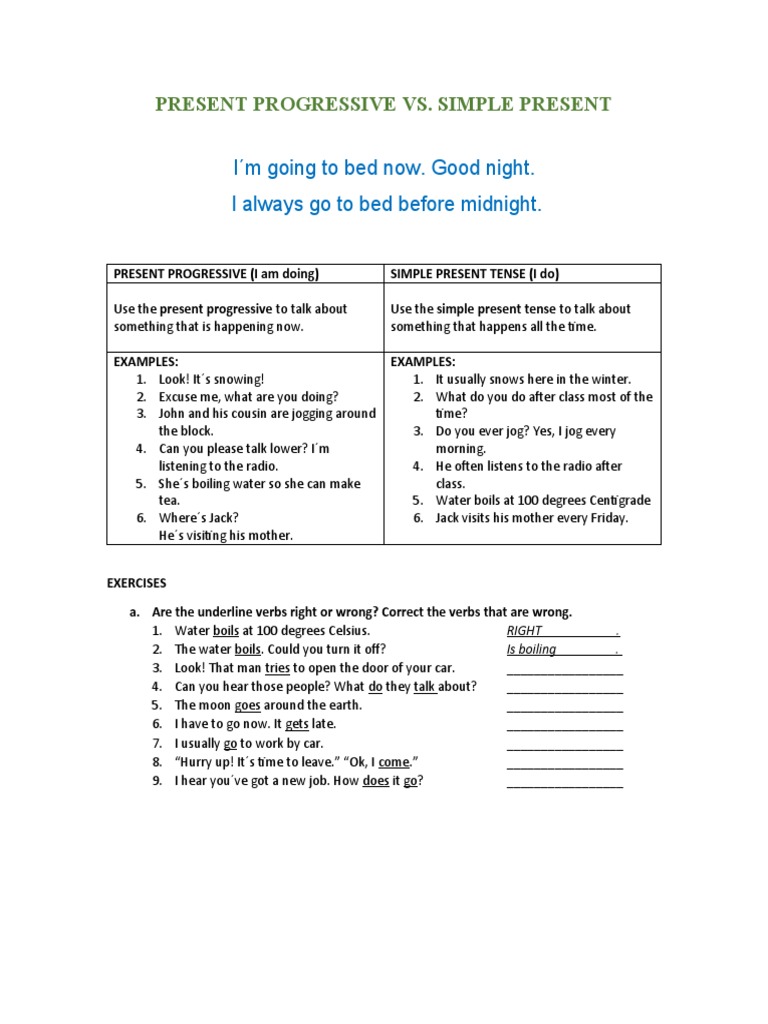 Present Progressive VS Simple Present Worksheet | PDF | Celsius ...