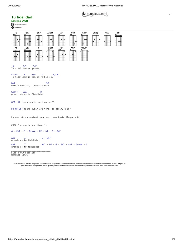 TU FIDELIDAD, Marcos Witt - Acordes | PDF