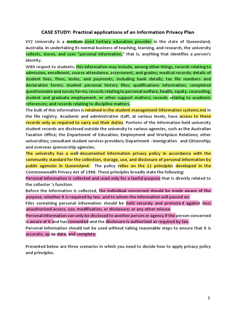 CASE STUDY: Practical Applications of An Information Privacy Plan ...