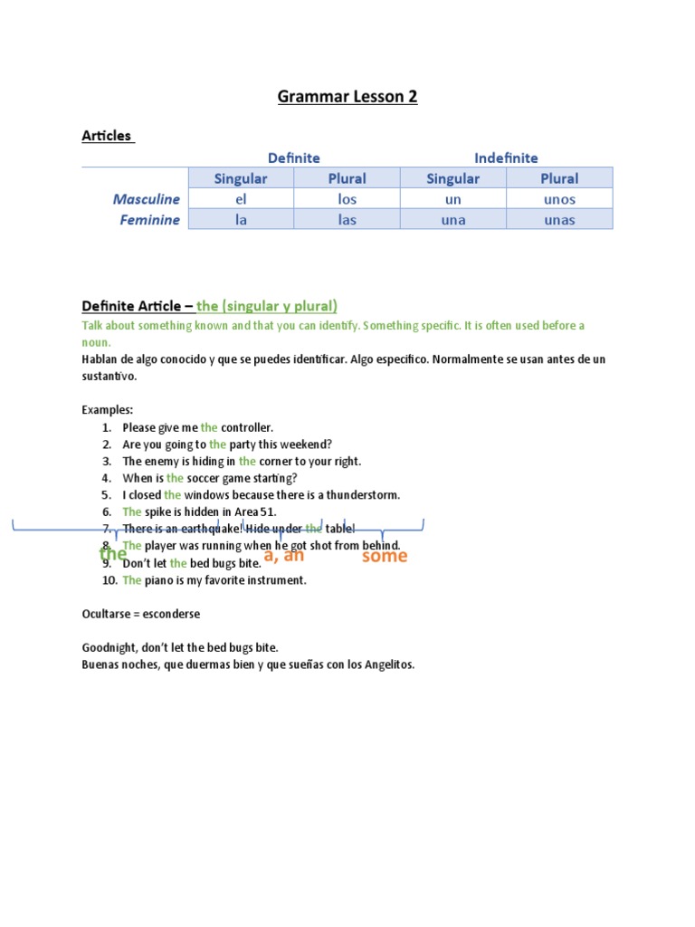 Grammar Lesson 2: Articles | PDF | Scientific Classification | Linguistics