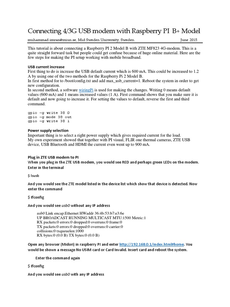 Connect 4G USB Modem to Raspberry Pi 2B | PDF | Raspberry Pi | Usb