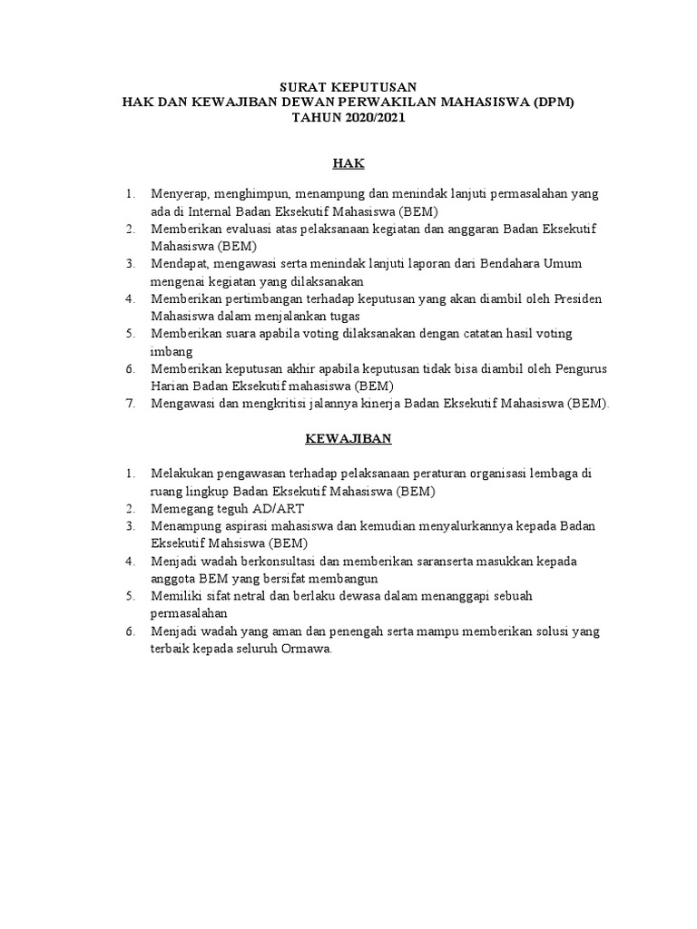 Surat Keputusan DPM New | PDF