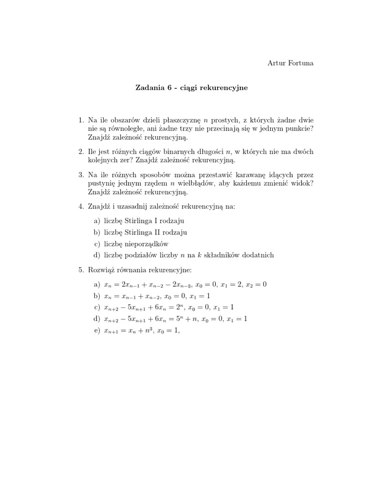Zadania 6 - Ciągi Rekurencyjne: 2x, X, X 5x, X 5x, X | PDF