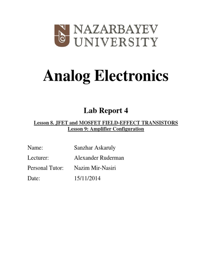 Analog Electronics: Lab Report 4 | PDF | Field Effect Transistor ...