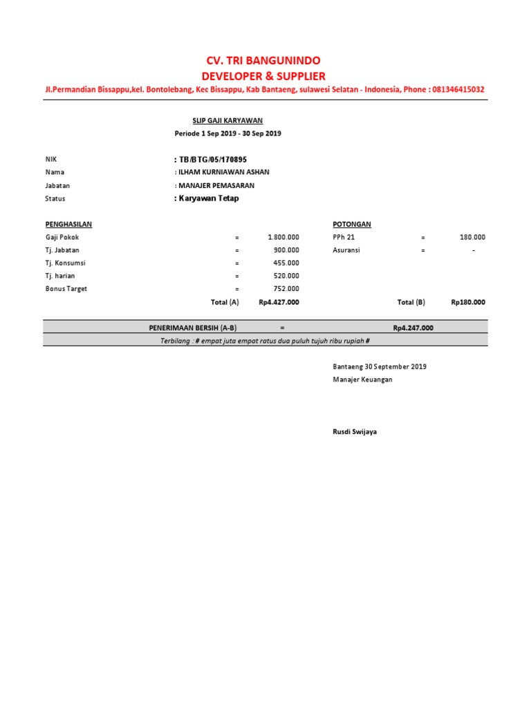 Slip Gaji CV. TB | PDF
