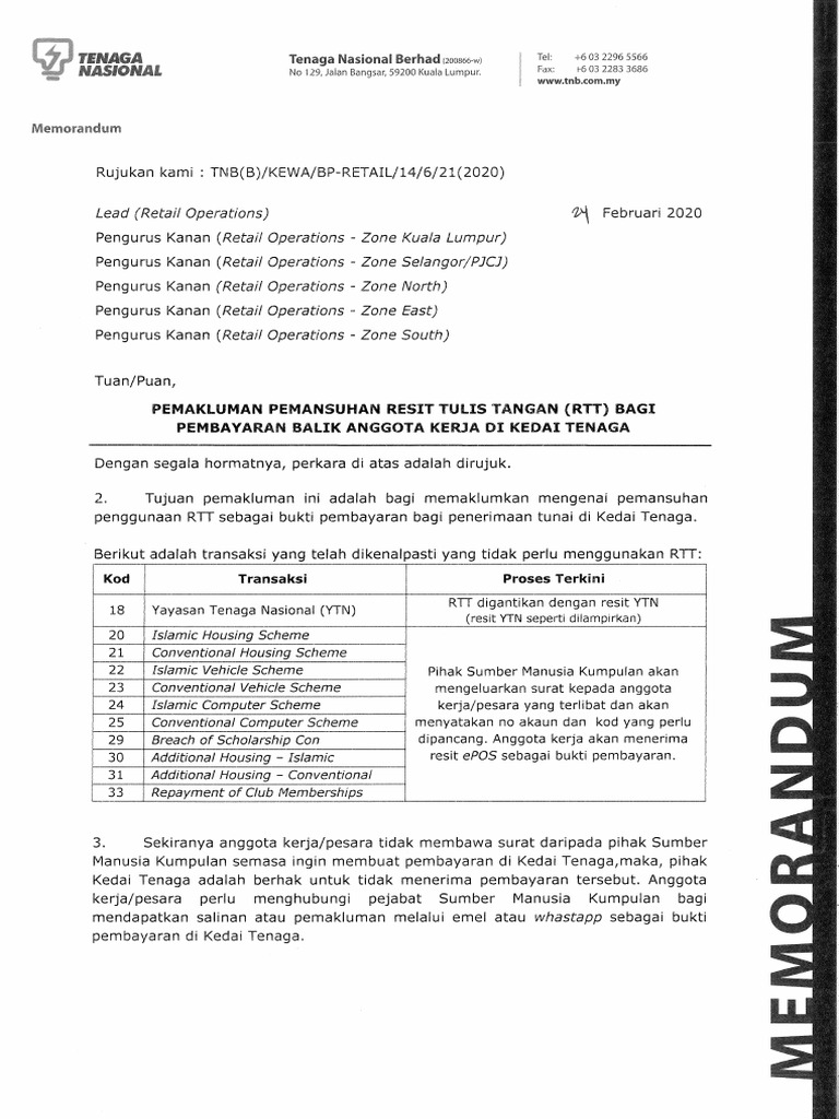 Pemakluman Pemansuhan Resit Tulis Tangan (RTT) Bagi Pembayaran Balik Anggota Kerja Di Kedai ...
