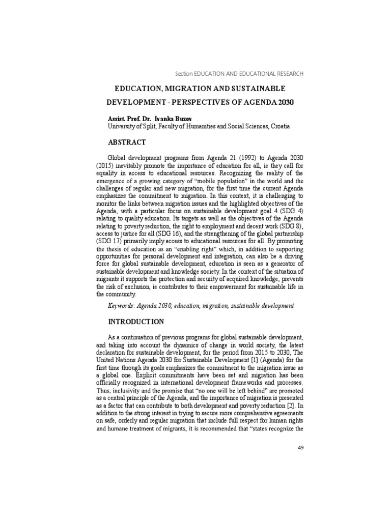 Education Migration and Sustainable Development Perspectives of Agenda ...