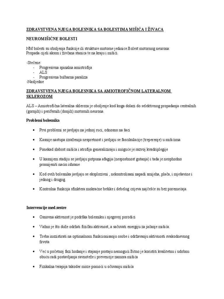 Zdravstvena Njega Bolesnika Sa Bolestima Mišića I Živaca | PDF
