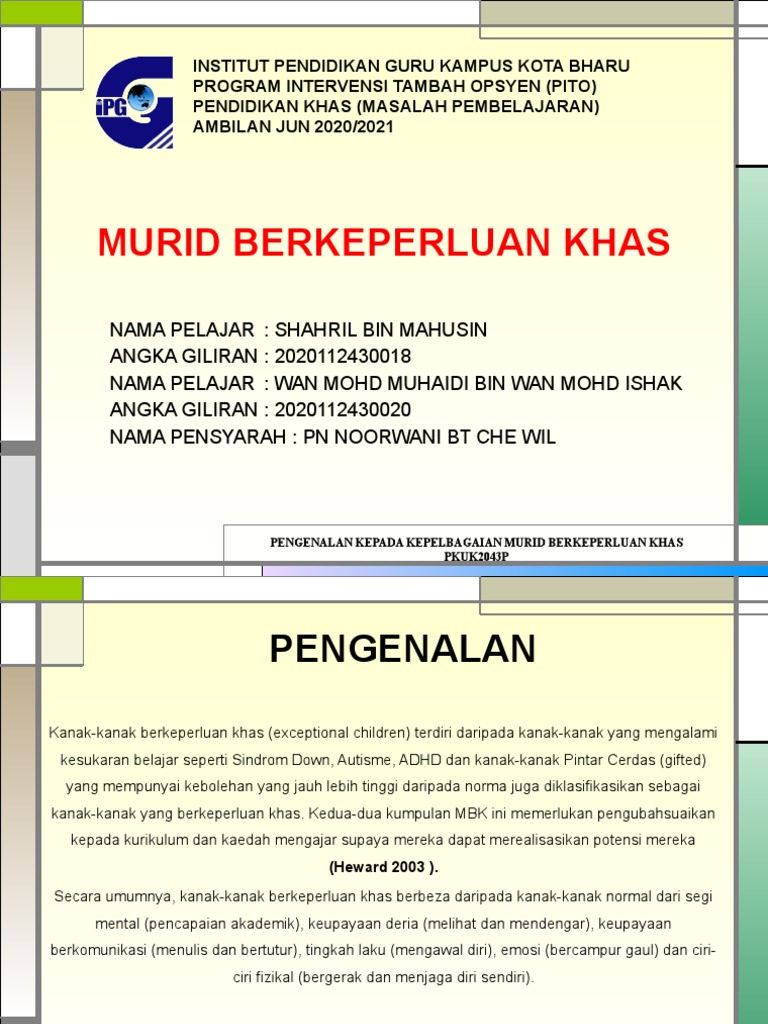 MURID BERKEPERLUAN KHAS - PPSX | PDF