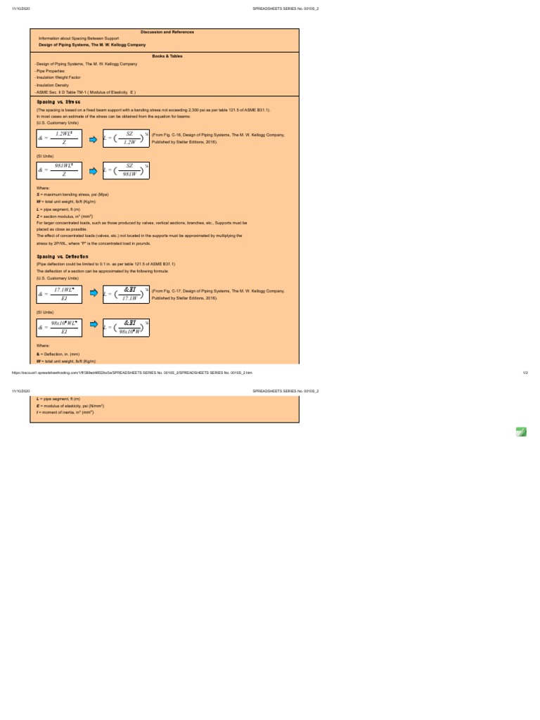 Pipe Support Span Calculations | PDF | Bending | Continuum Mechanics