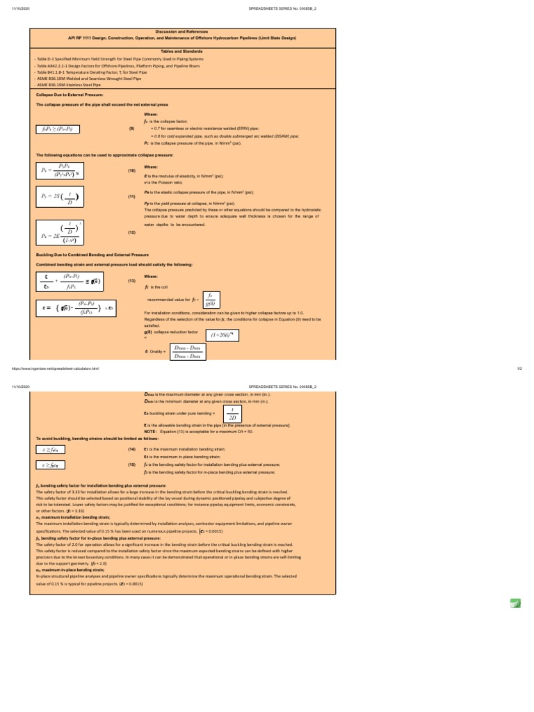 Api 1111 Collapse Pressure Calc | PDF | Pipe (Fluid Conveyance) | Buckling