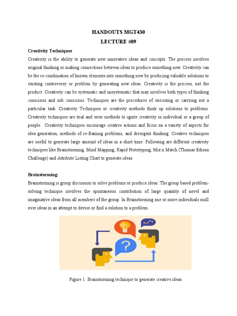 Handouts Mgt430 Lecture #09: Creativity Techniques | PDF ...