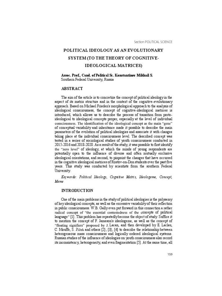 Political Ideology As An Evolutionary System To The Theory of Cognitive ...