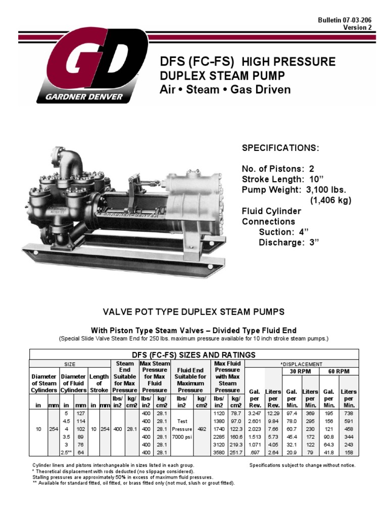 Dfs (FC-FS) : High Pressure Duplex Steam Pump Air - Steam - Gas Driven | PDF | Pump | Piston