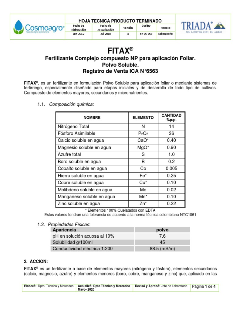 H. Tecnica FITAX | PDF | Fertilizante | Materiales