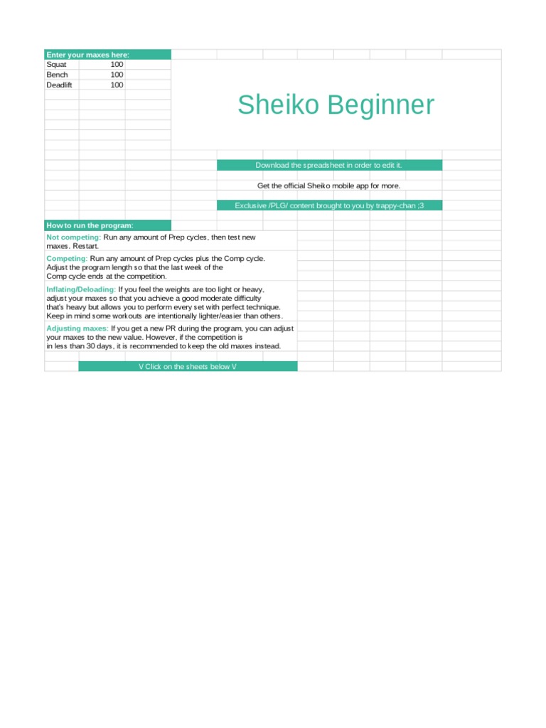 Sheiko Beginner: Download The Spreadsheet in Order To Edit It | PDF ...