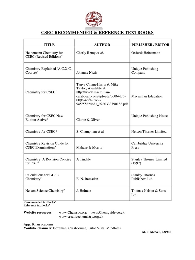 CSEC Recommended and Reference Textbooks Etc | PDF