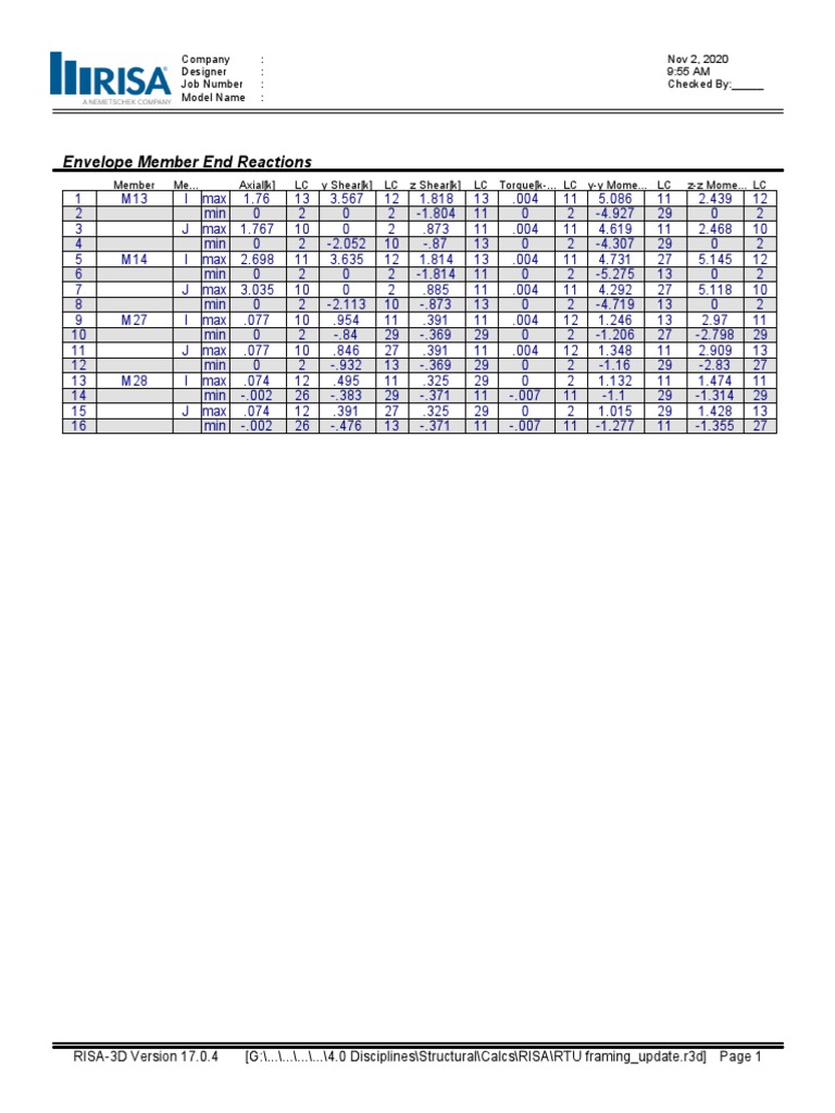 RISA-3D Report Data | PDF