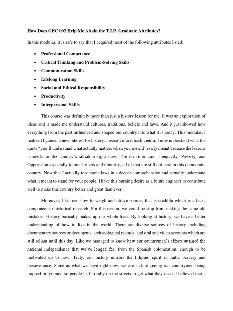 Reflection Paper On History Class | PDF | Psychological Concepts ...