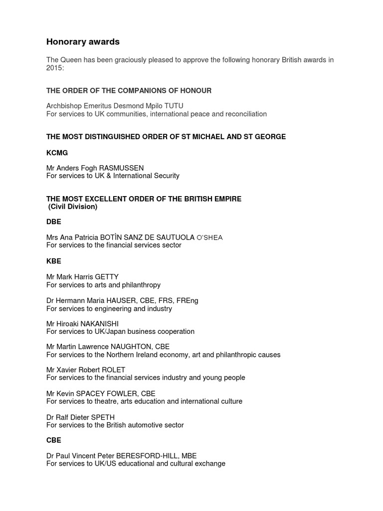2015 Honorary Awards - Final | PDF | Government
