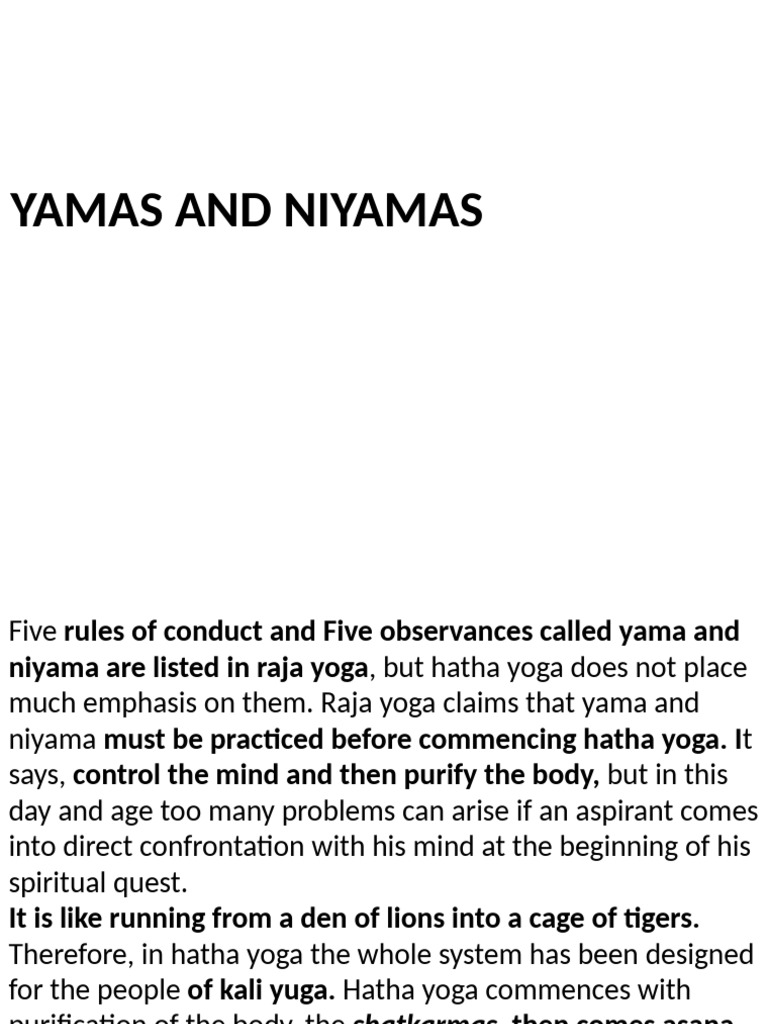 Yamas and Niyamas in Yoga Practice | PDF | Yoga | Ātman (Hinduism)