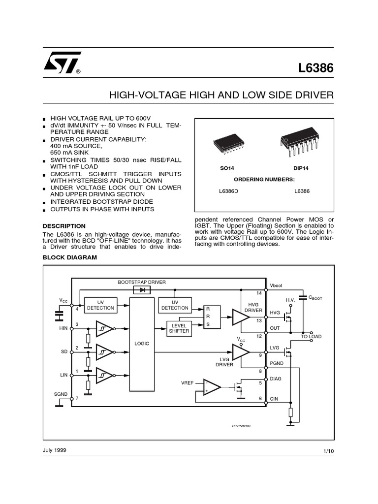 L6386D - High-Voltage High and Low Side Driver | PDF | Mosfet | Capacitor