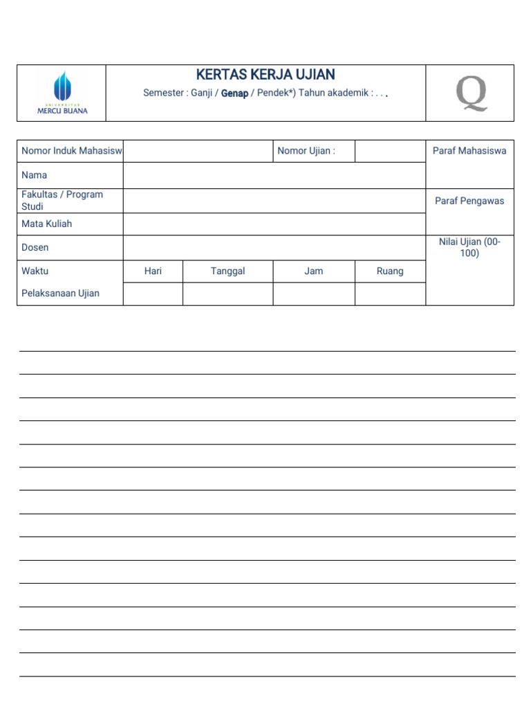 KERTAS KERJA UJIAN - Tanpa Garis - BLANK | PDF